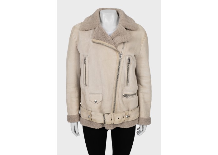 Oversized sheepskin coat with oblique fastening 88329492 — Shop ...