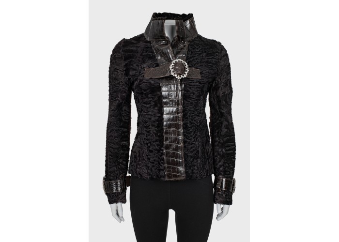 Fitted sheepskin coat decorated with rhinestones 88568679 — Shop ...