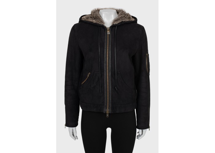 Black sheepskin coat with patch pockets 88363215 — Shop Worldwide | The ...