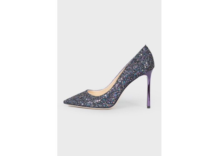 Jimmy Choo Shoes with a sharp toe, decorated with purple sequins ...