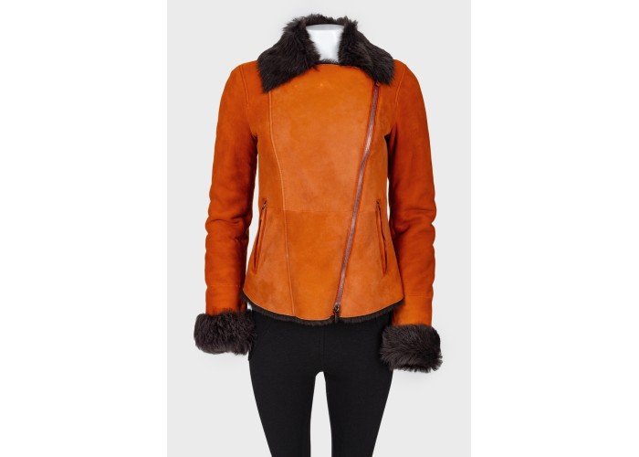 Giorgio Armani Sheepskin coat in leather with asymmetric zip OR81881484 ...